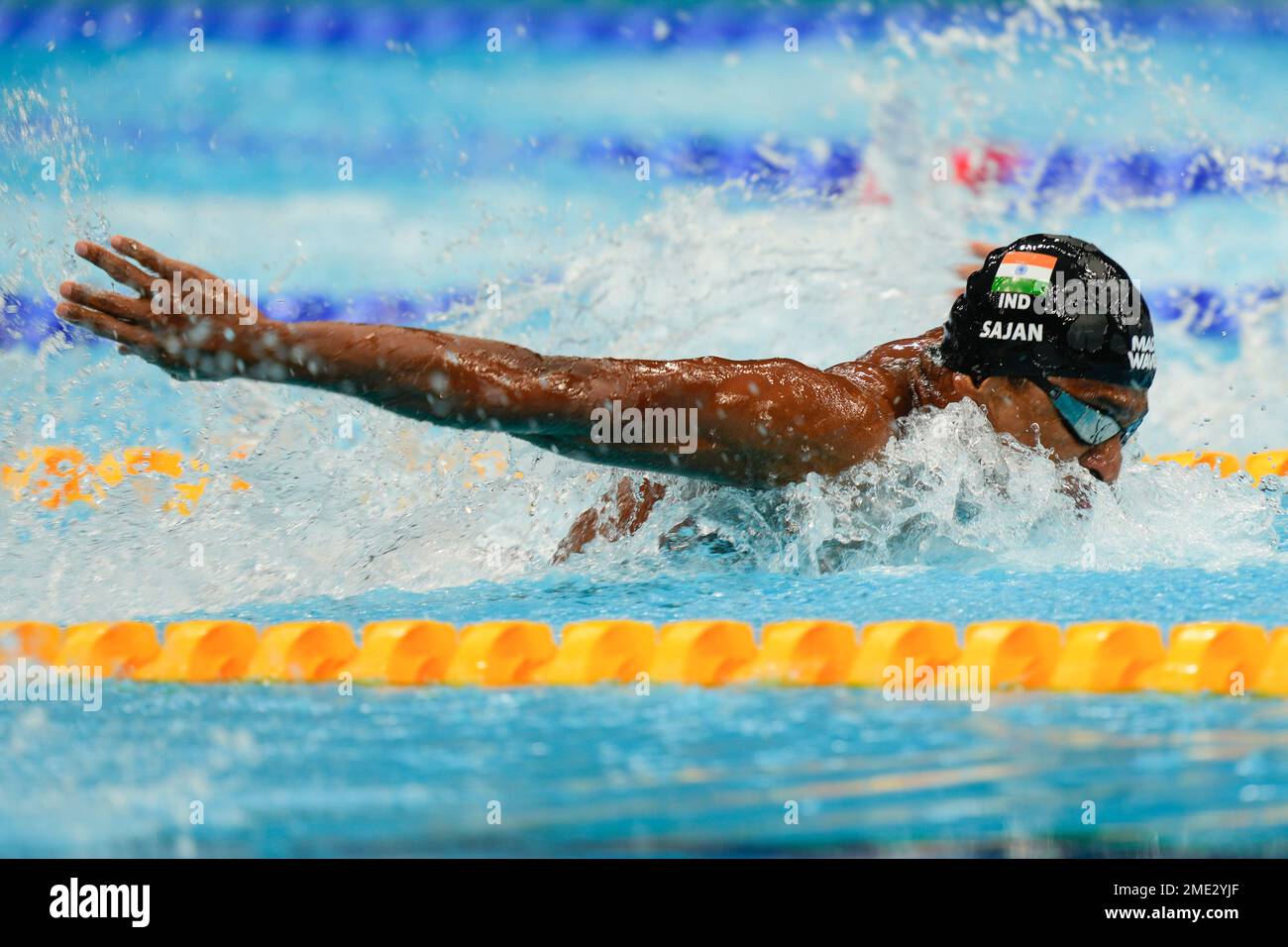 Sajan Prakash, of India, swims in a heat of the men's 100-meter ...