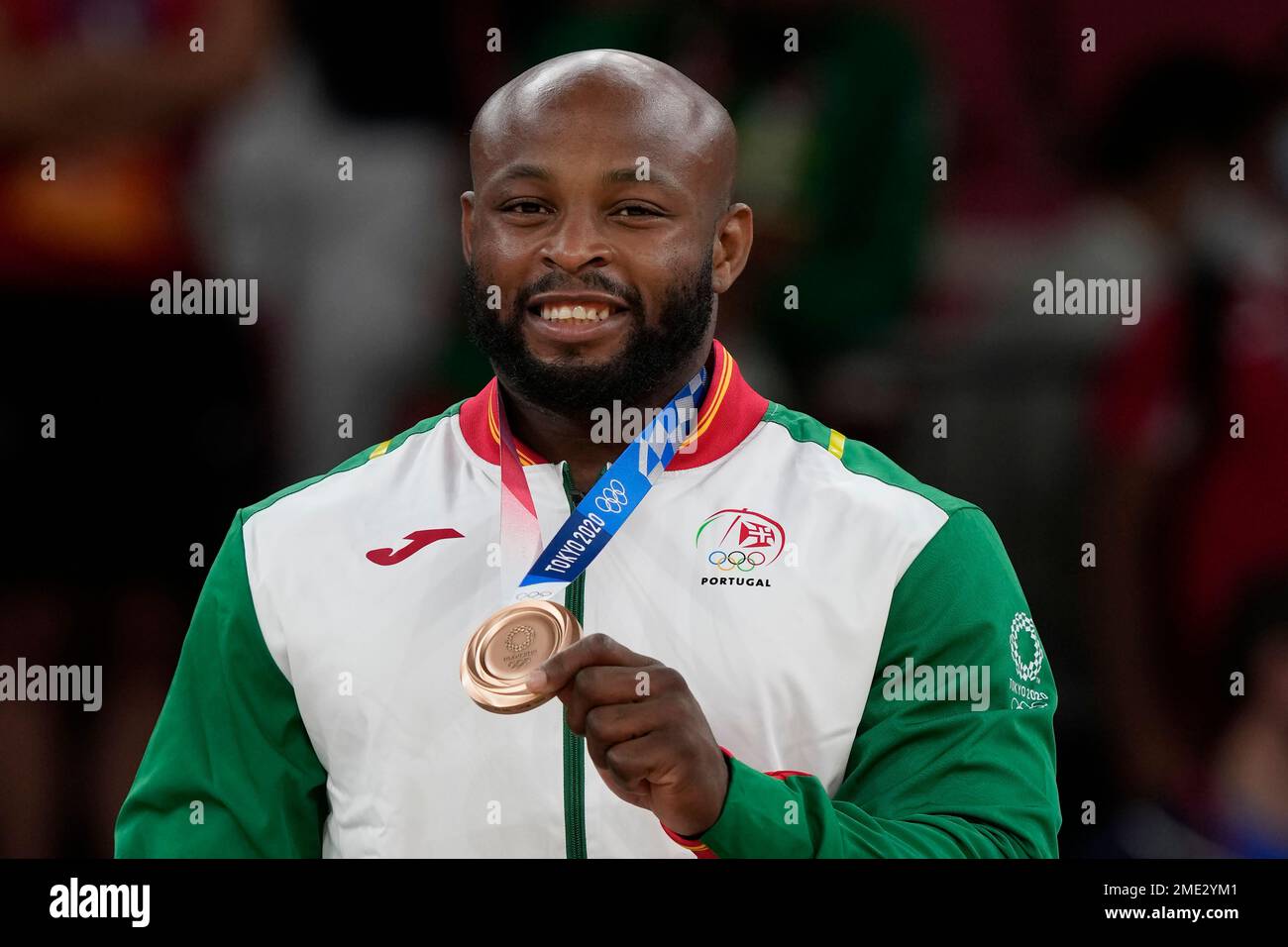 Bronze medalist Jorge Fonseca of Portugal poses for photos with his ...