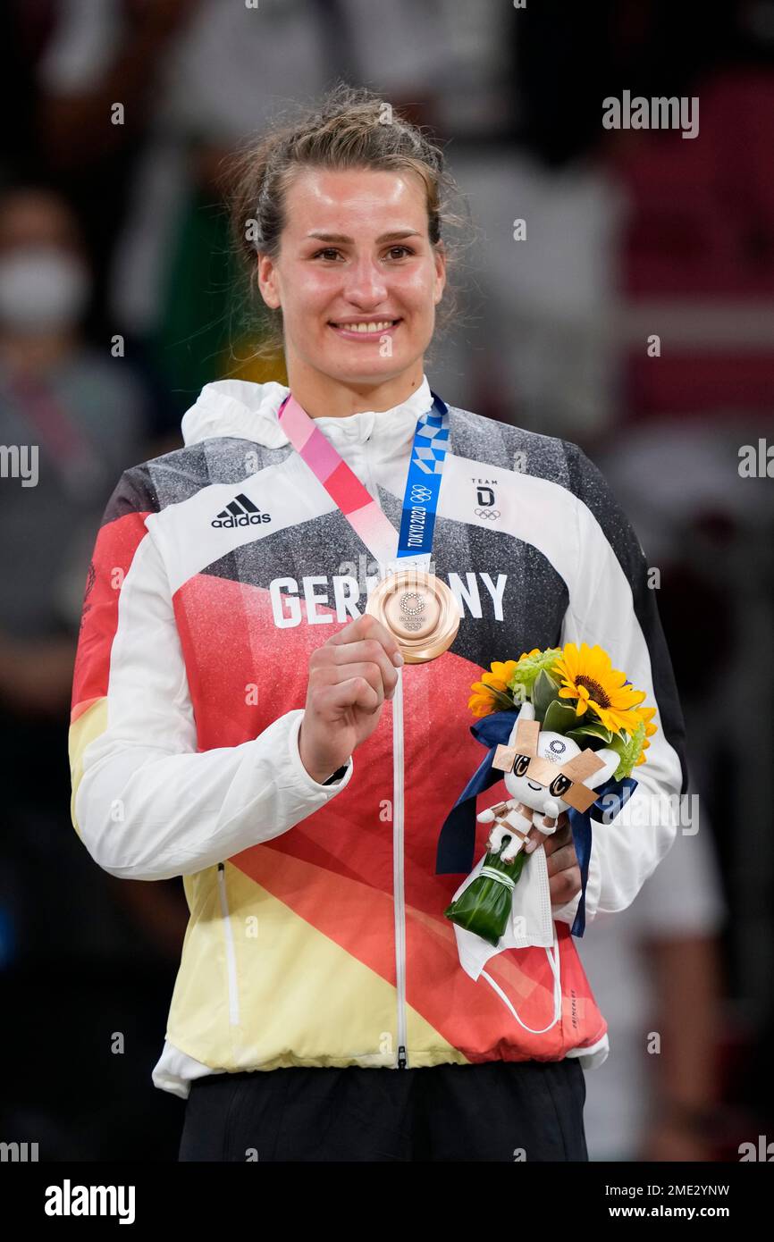 Bronze medalists Anna-Maria Wagner of Germany poses for photos with her ...