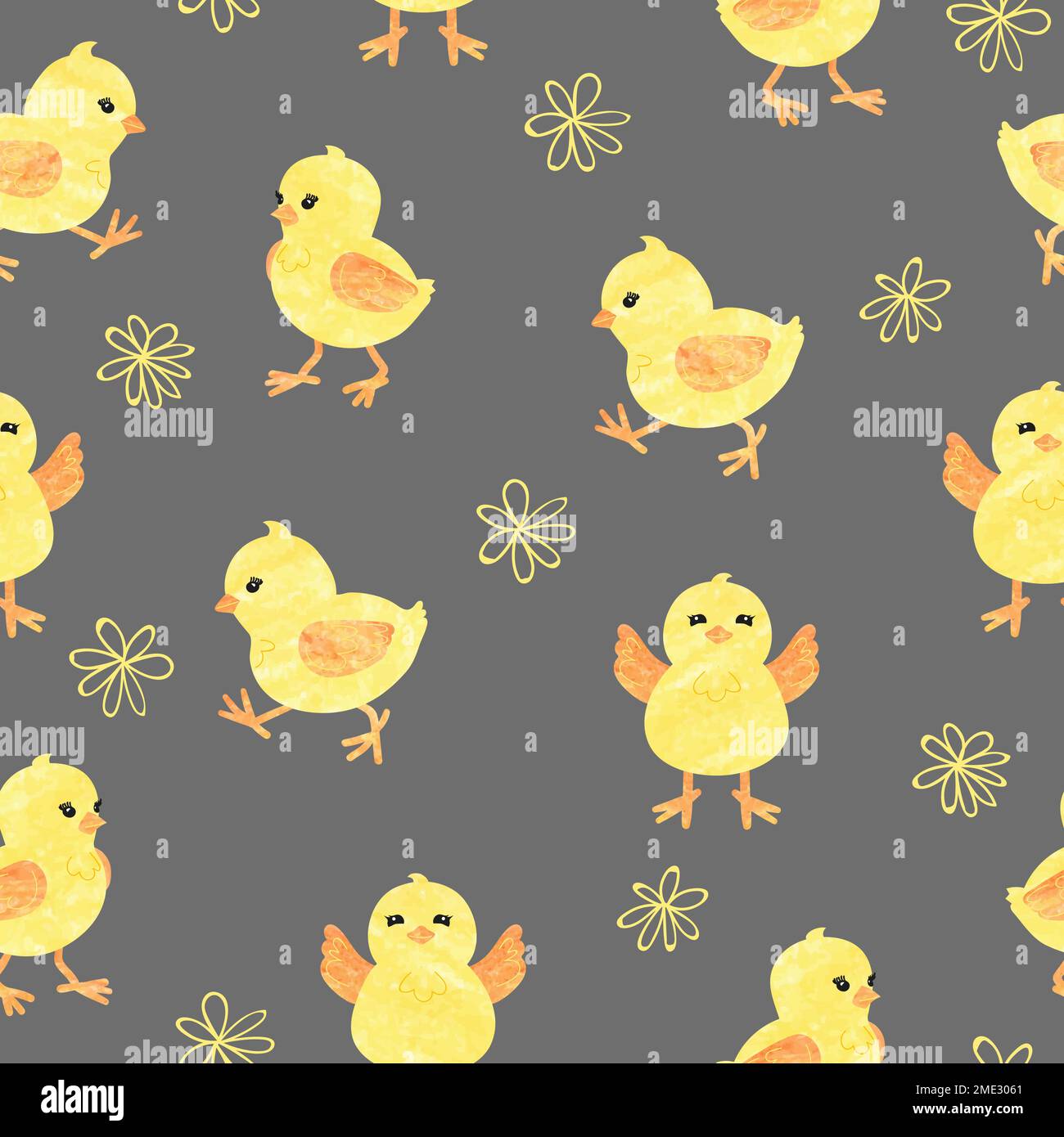 Seamless baby pattern with cute little chickens. Funny yellow chicks in ...