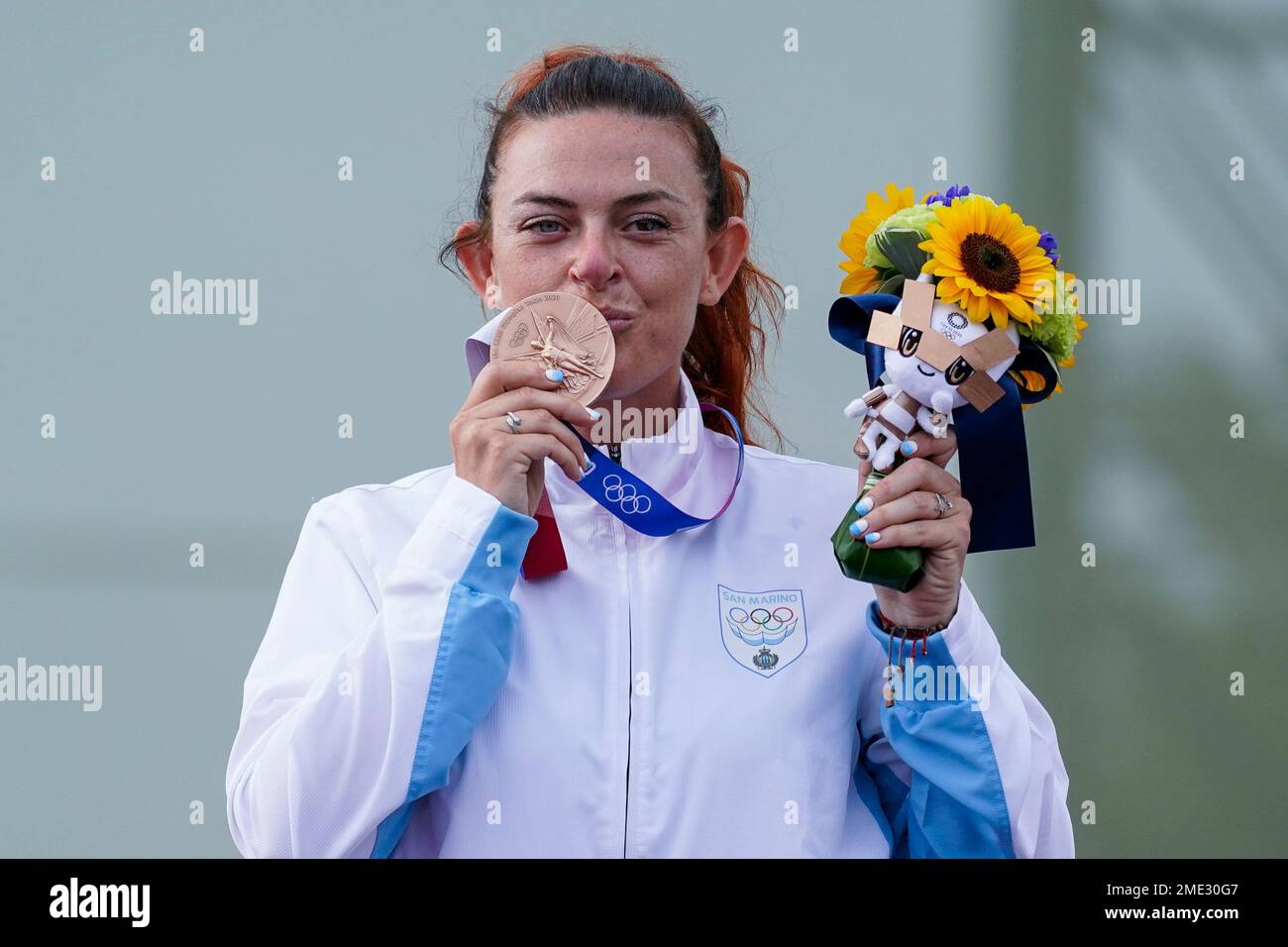 Bronze medalist Alessandra Perilli, of San Marino, celebrates after the ...
