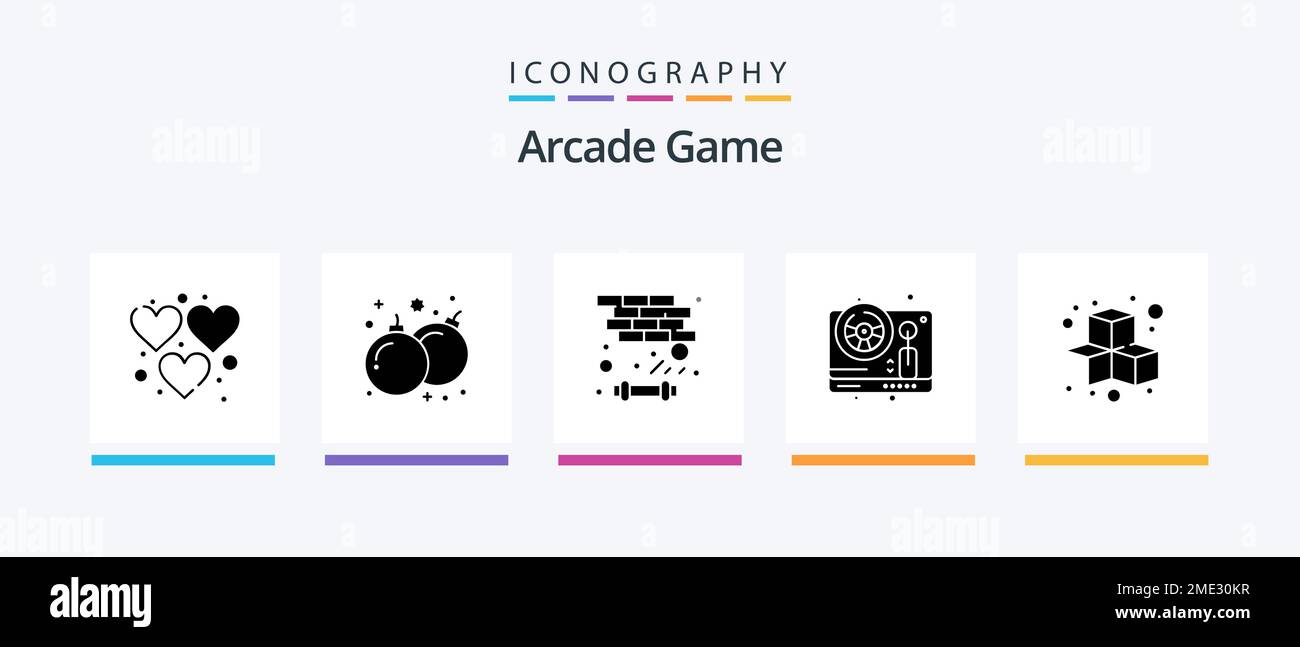 Arcade Glyph 5 Icon Pack Including fun. play. brick. game. steering ...