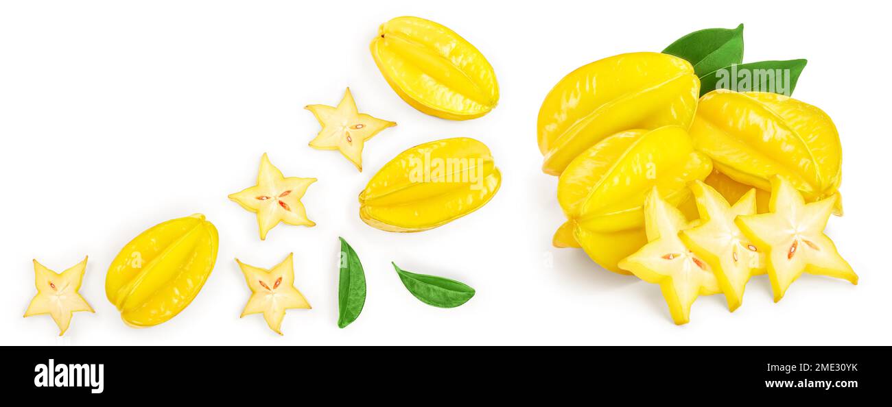 Carambola or star-fruit isolated on white background with copy space ...