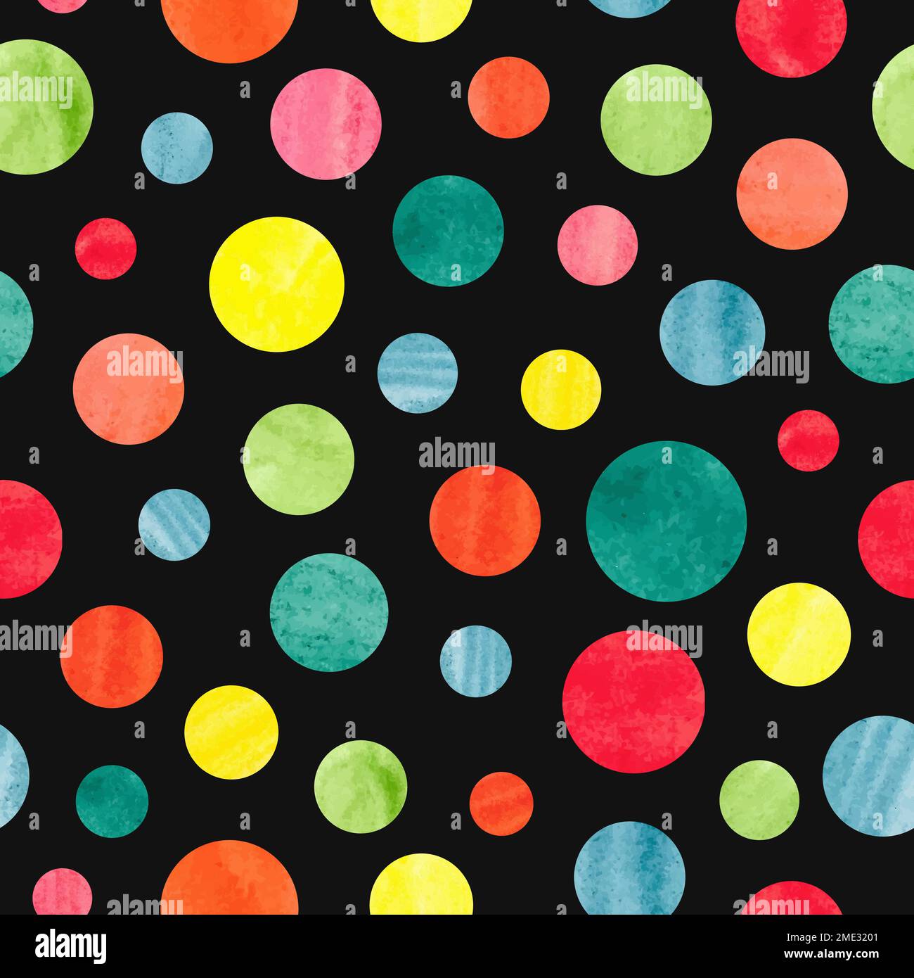 Seamless colorful dots pattern. Vector dark background with watercolor ...
