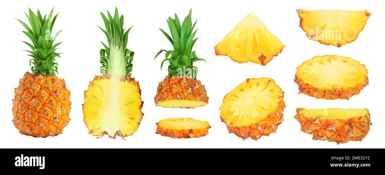 pineapple isolated on white background with full depth of field. Top ...