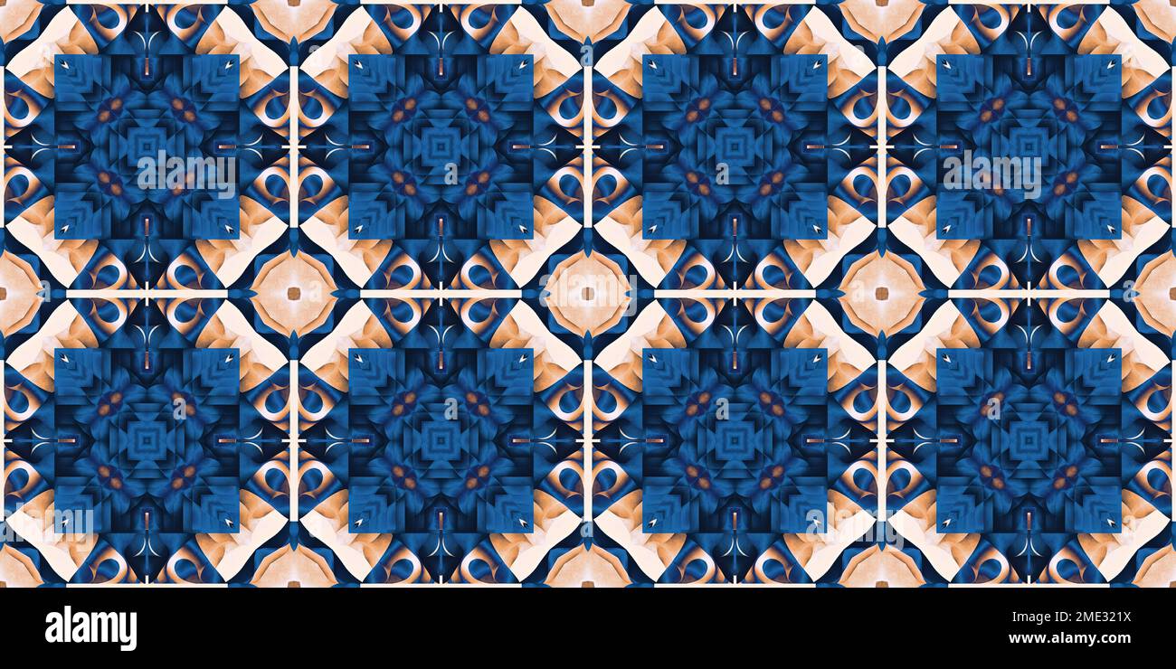 Blue white watercolor azulejo tile border background. Seamless coastal ...