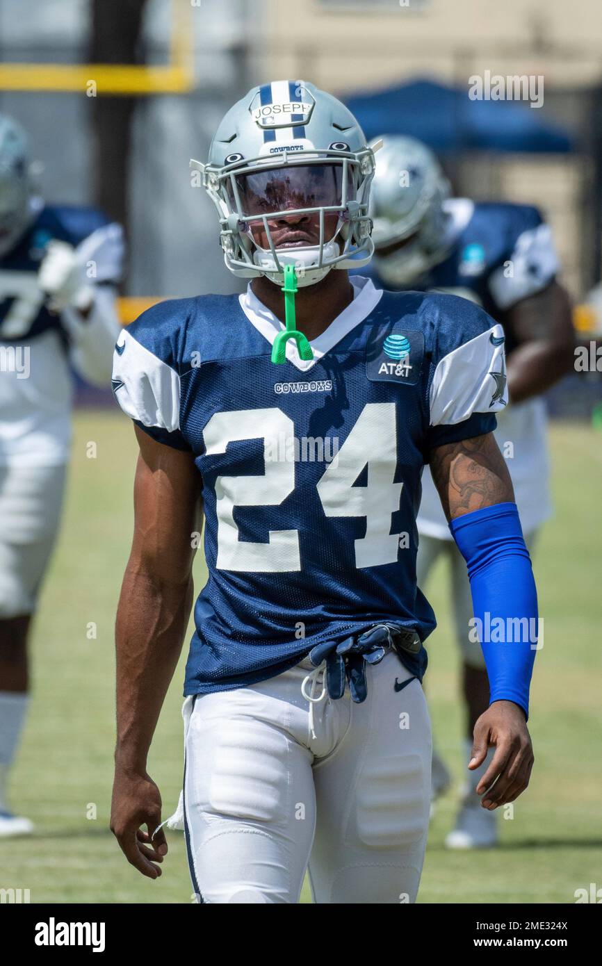 Dallas Cowboys cornerback Kelvin Joseph warms up before practice at the ...
