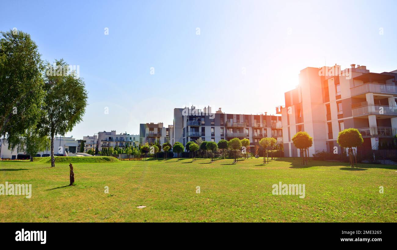 Modern residential building with new apartments in a green residential ...