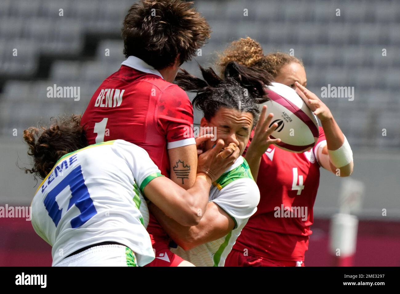 Brazil's Thalia da Silva Costa, center right, and Brazil's Haline Leme ...