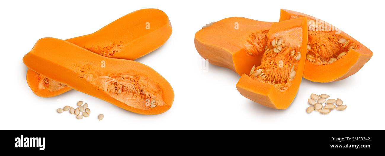 butternut squash piece isolated on white background with full depth of ...