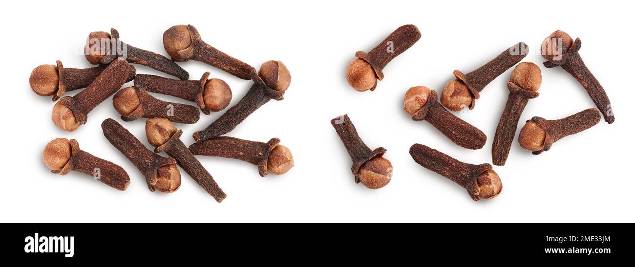 Dry spice cloves isolated on white background. Top view. Flat lay Stock ...
