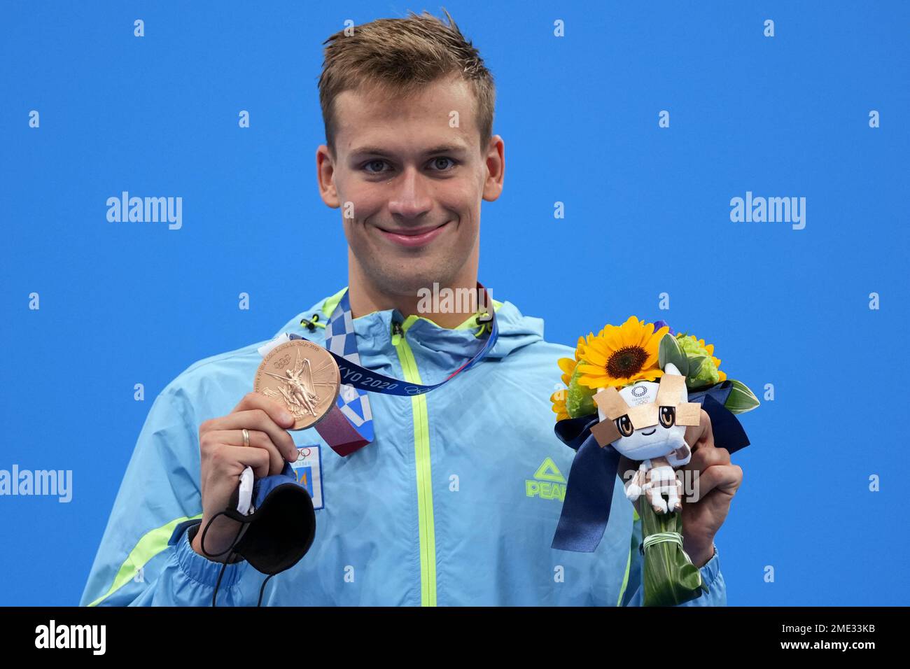 Mykhailo Romanchuk of Ukraine poses with his bronze medal following the ...