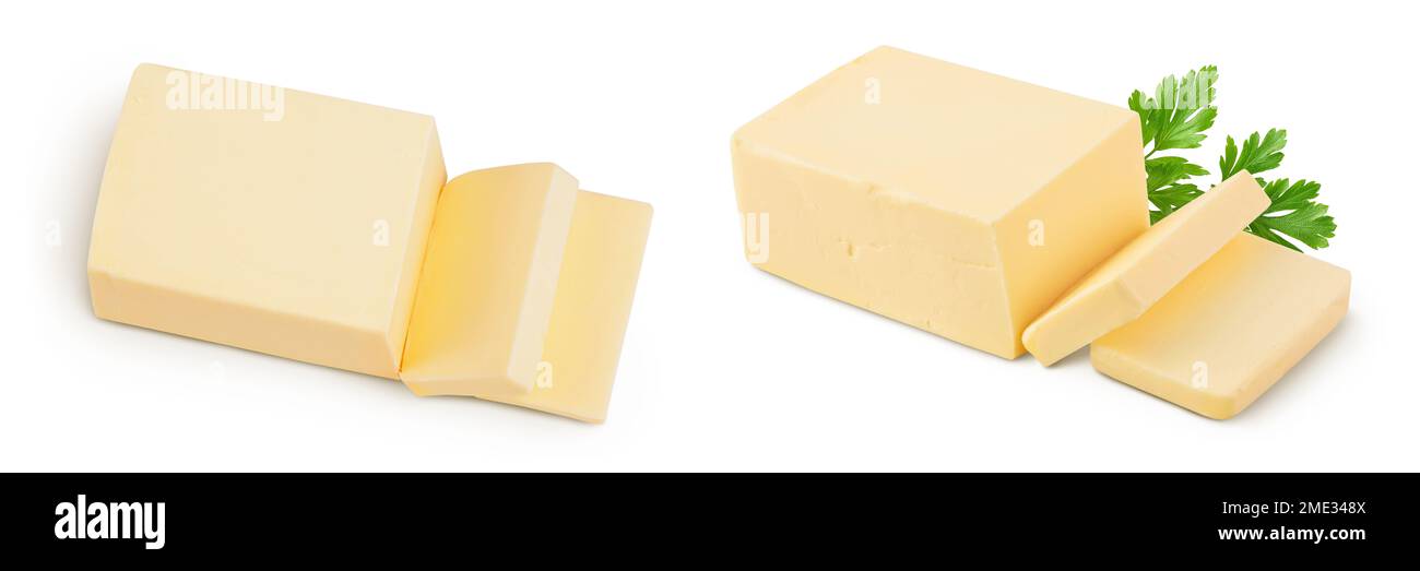 butter isolated on white background with full depth of field. Top view ...
