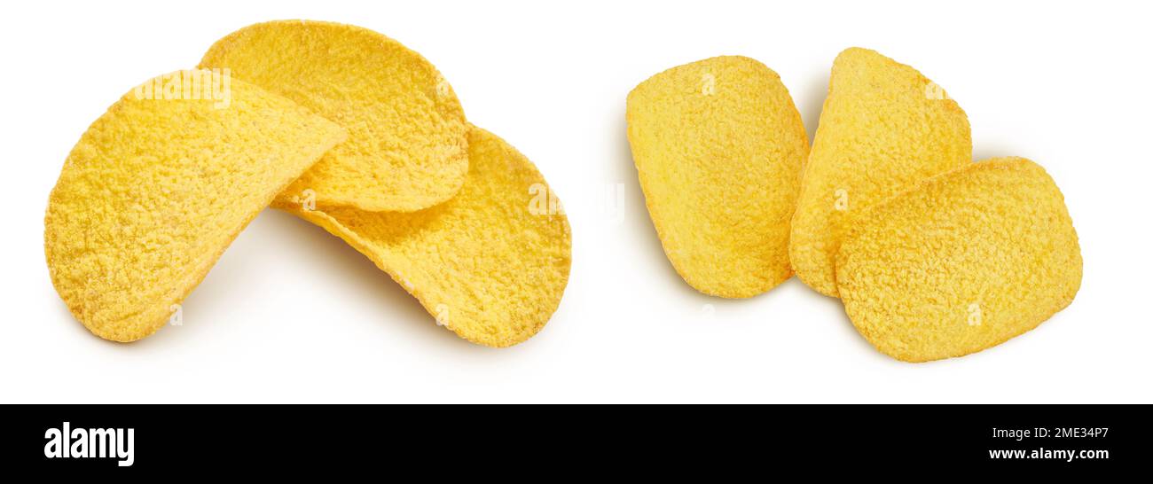 Potato chips isolated on white background with full depth of field. Top ...