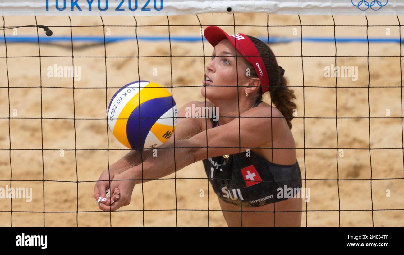 Anouk Verge-Depre, of Switzerland, competes during a women's beach ...