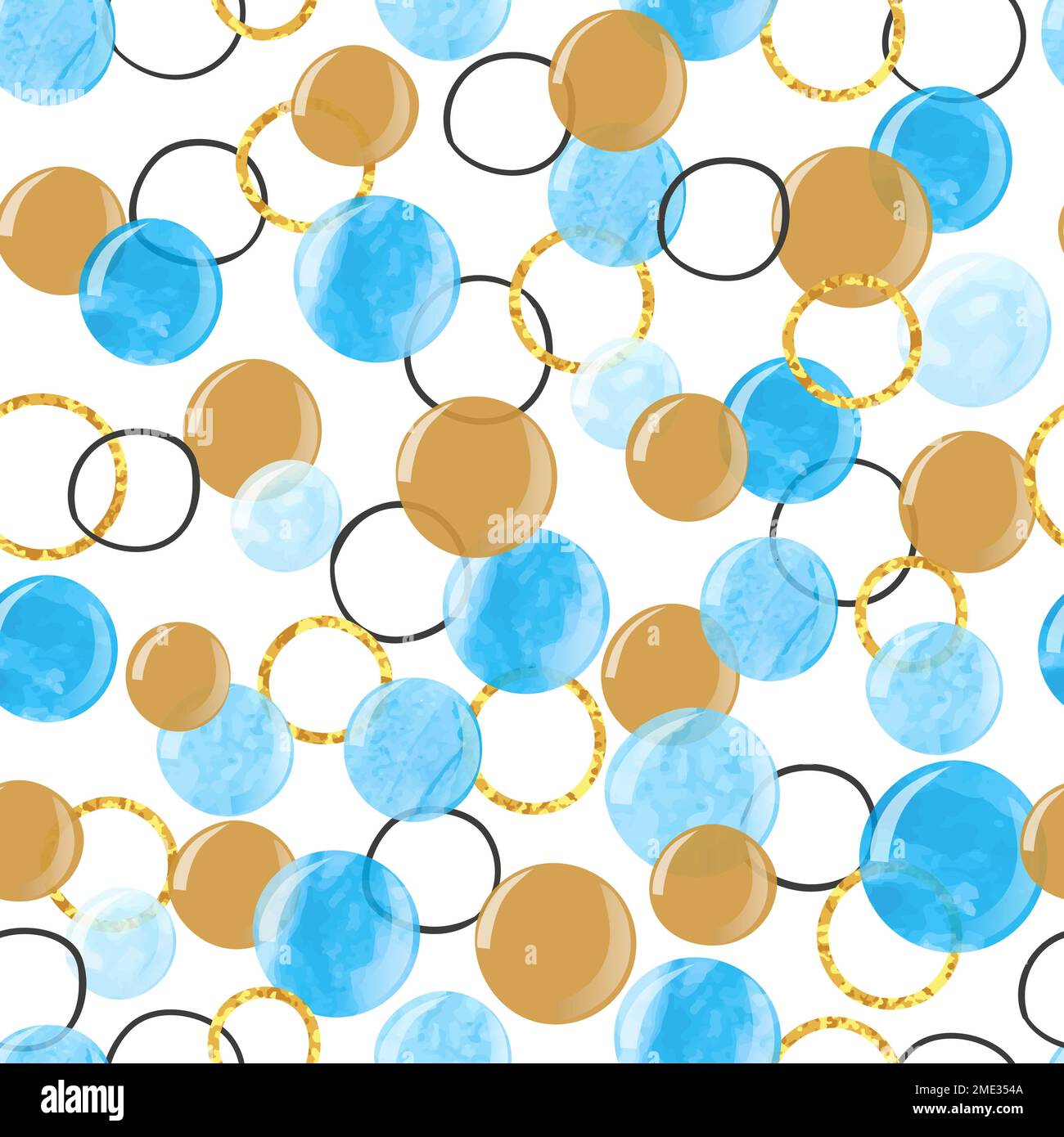Seamless watercolor bubbles pattern. Vector background with golden and ...