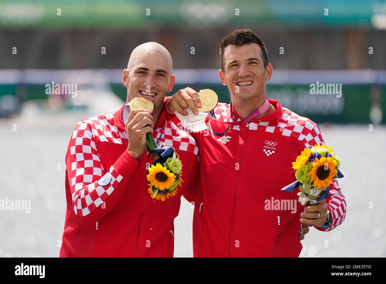 Martin Sinkovic and Valent Sinkovic of Croatia pose with the gold medal ...