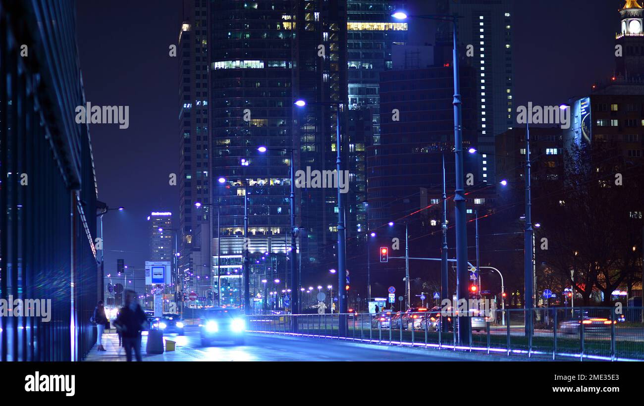 Warsaw, Poland. 23 November 2022. Evening city life in the centre of ...