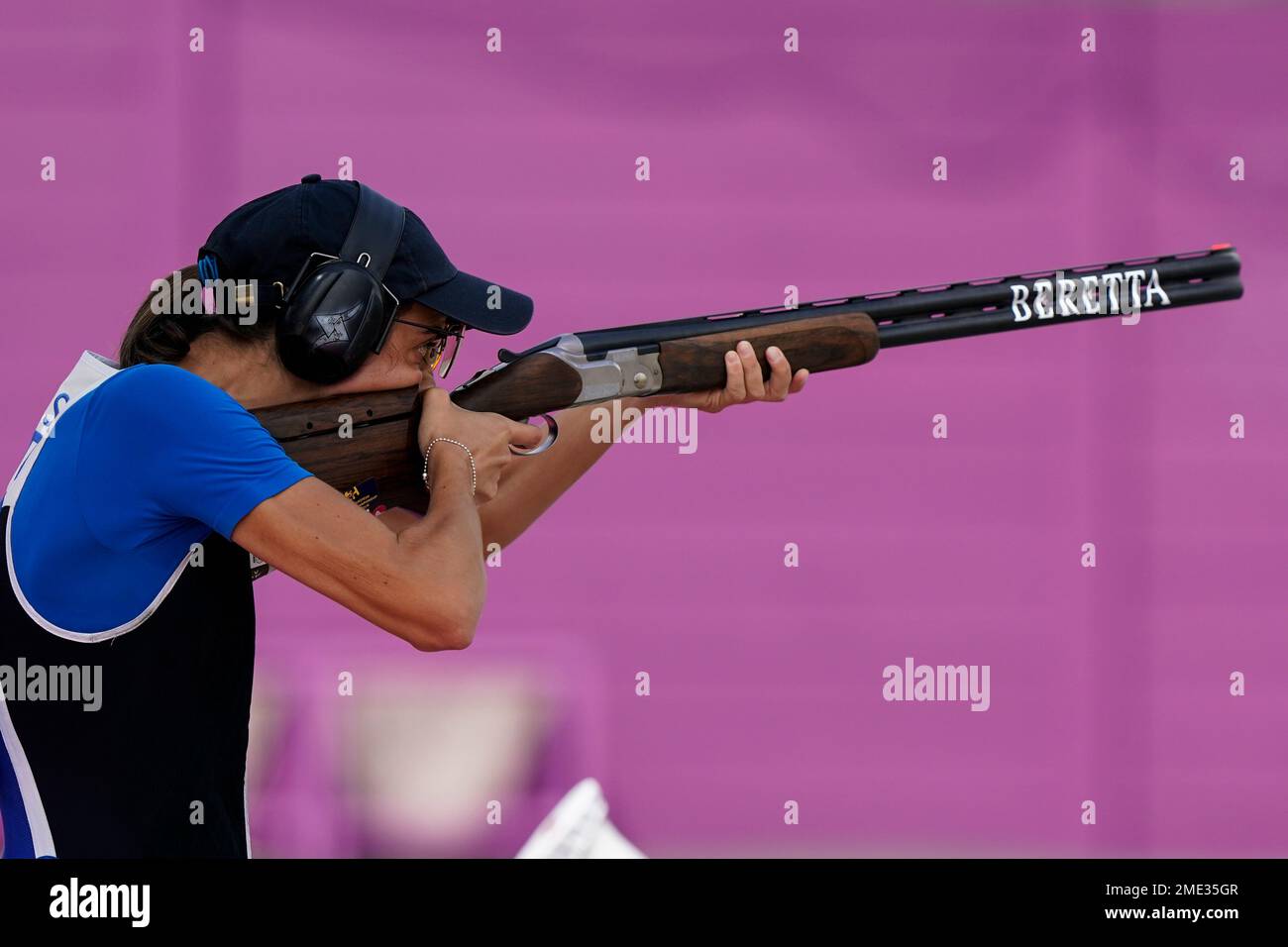 Jessica Rossi, of Italy, competes in the women's trap at the Asaka ...