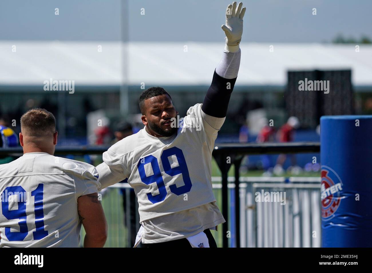 Los Angeles Rams defensive end Aaron Donald (99) goes through drills ...
