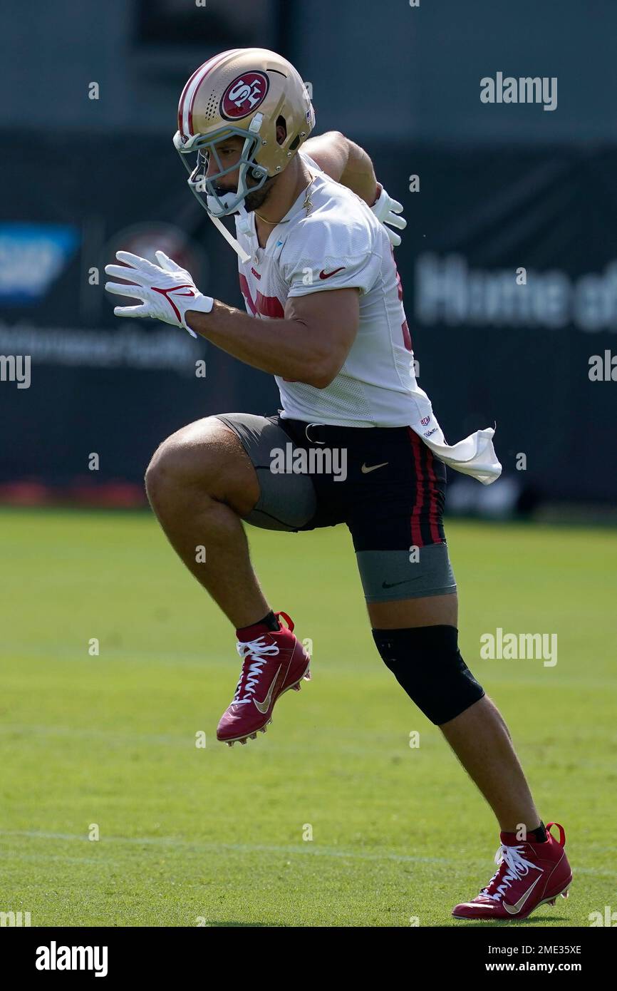 San Francisco 49ers defensive end Nick Bosa warms up at NFL football ...