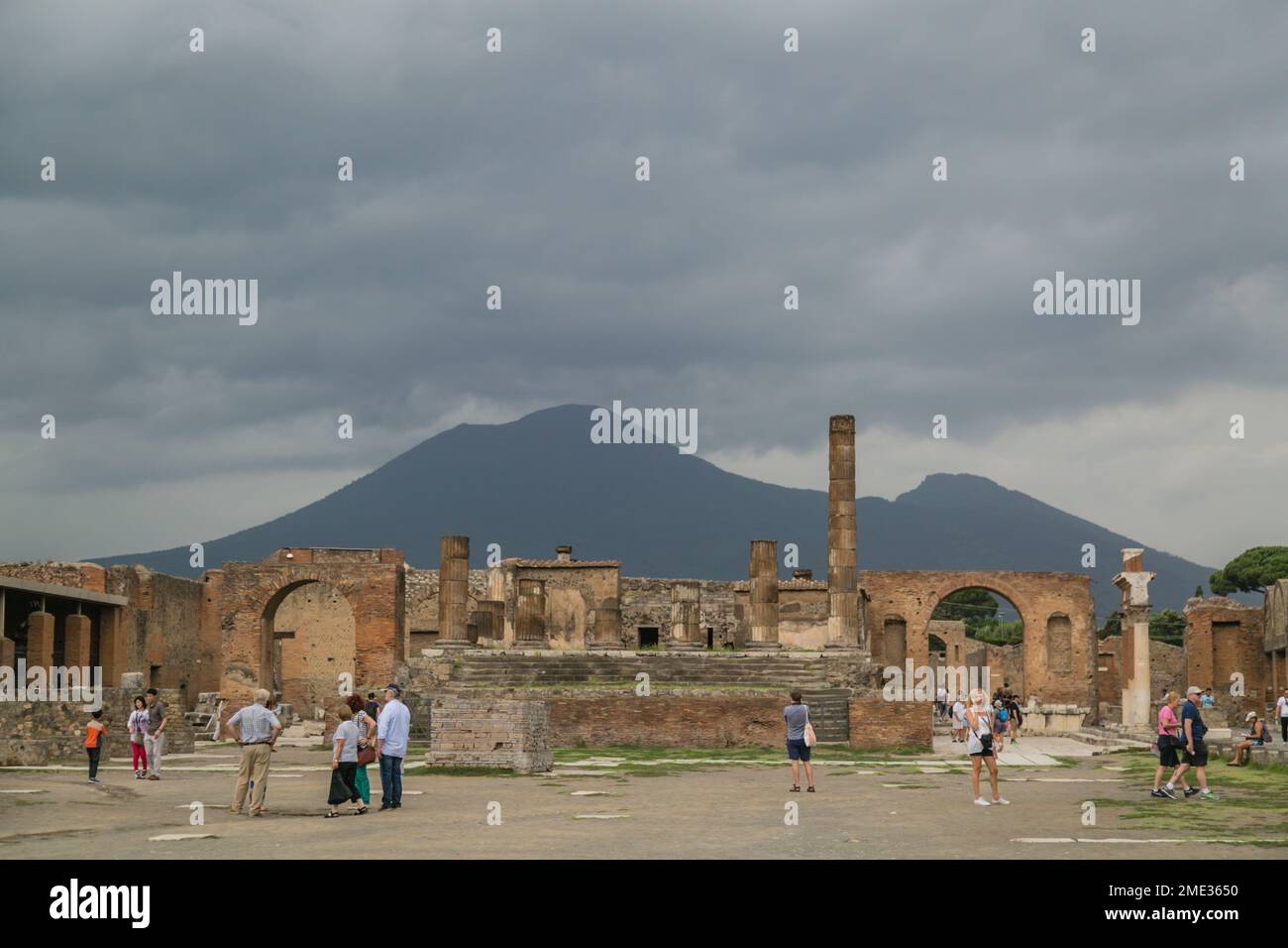 Excavated stone buildings in the ancient Roman city of Pompeii, an ...