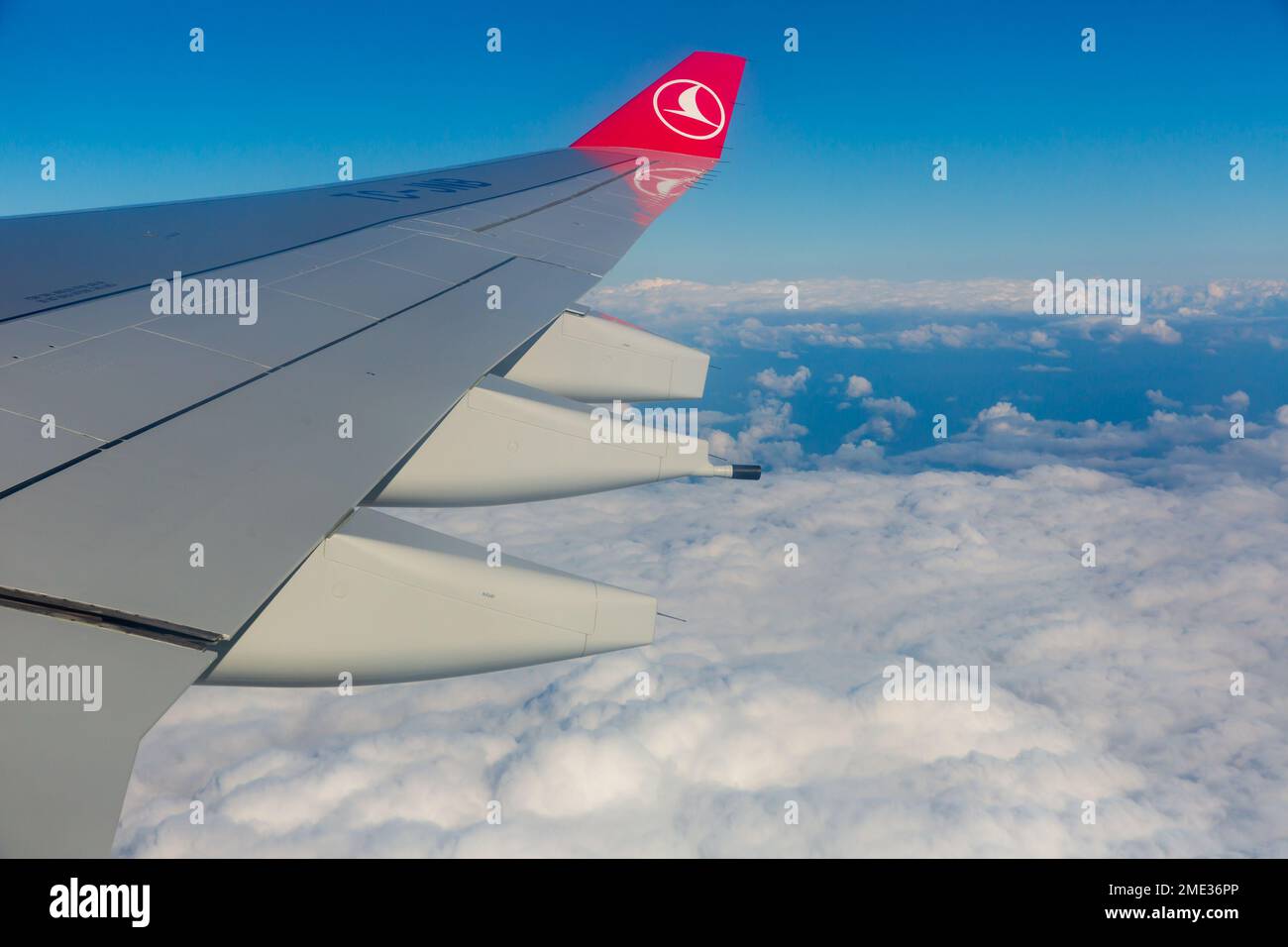 Turkey - January 15, 2021: Turkish airline airplane wing. view from ...
