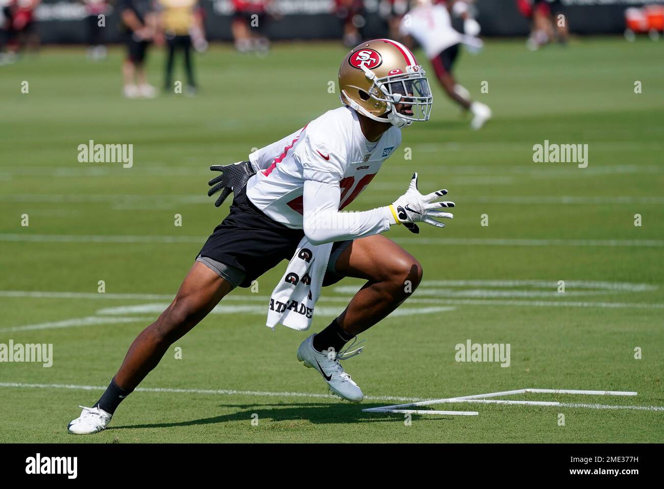 San Francisco 49ers' Ambry Thomas runs a drill at NFL football training ...