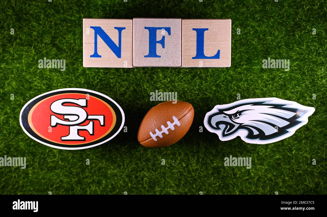 January 23, 2023, New York, USA. Emblems of football clubs ...