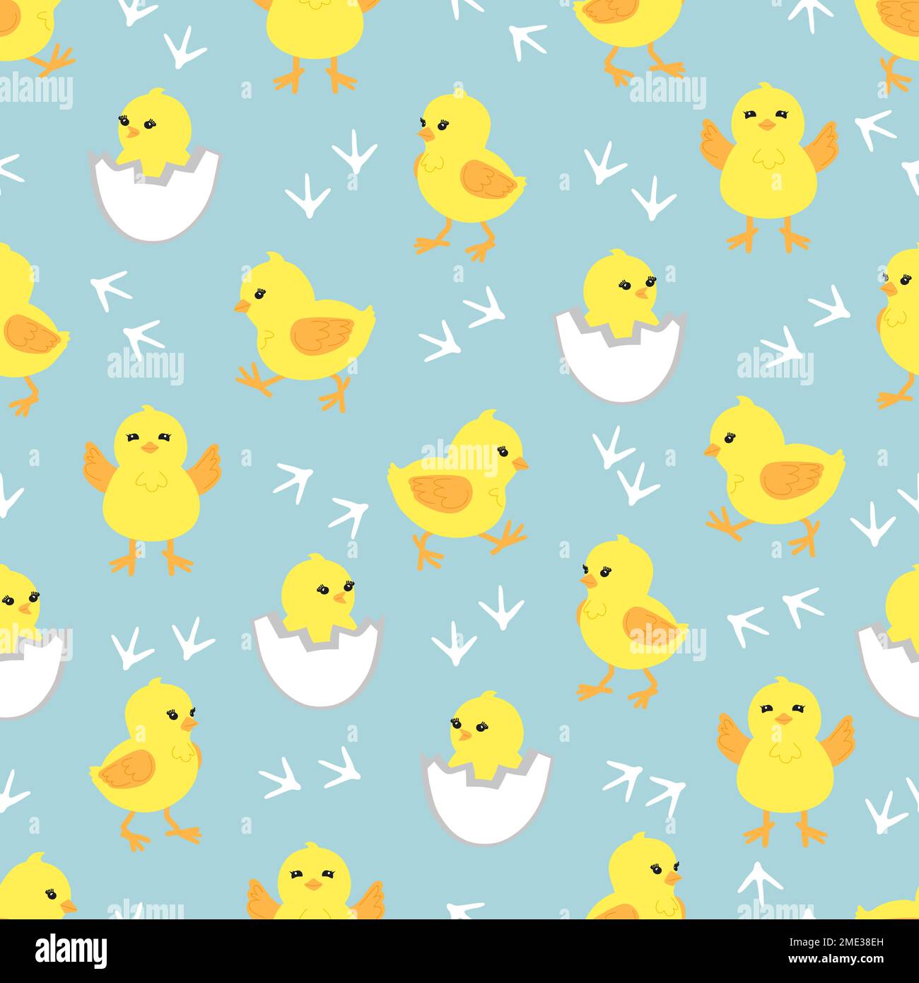 Baby background with cute little chickens. Seamless pattern with yellow ...
