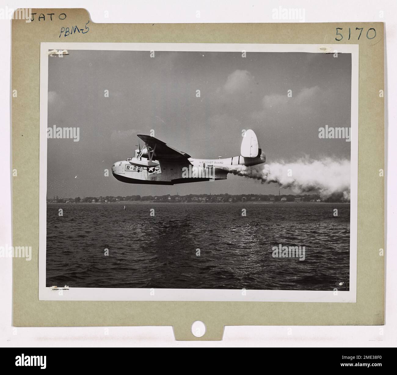 A U.S. Coast Guard PBM-5 plane makes a jet-assisted take-off at the ...