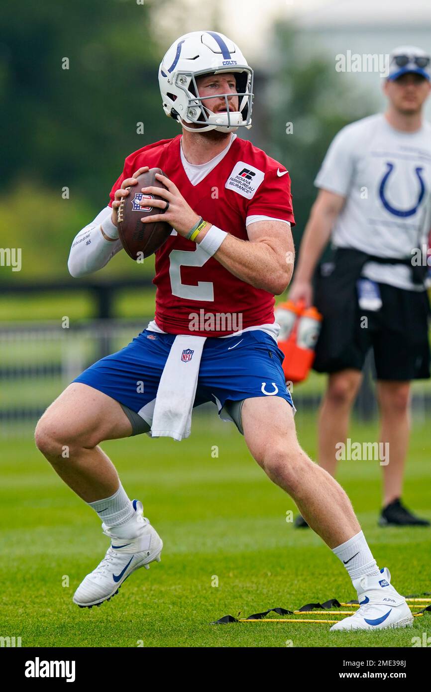 Indianapolis Colts quarterback Carson Wentz runs a drill during ...