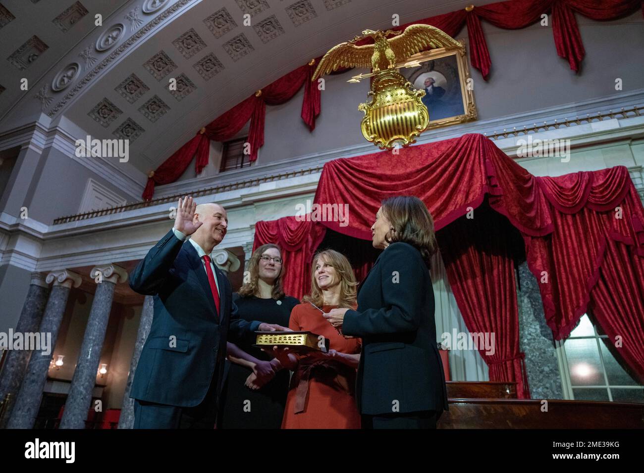 Vice President Kamala Harris participates in a ceremonial swearing-in ...