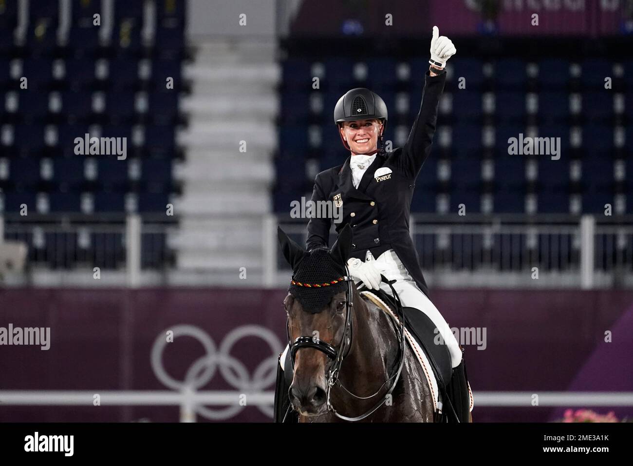 Germany's Jessica von Bredow-Werndl, riding TSF Dalera, reacts after ...