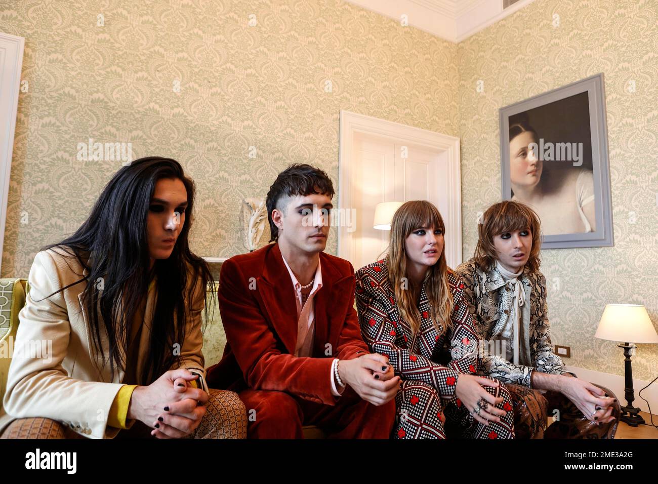 Members of the Maneskin band, from left, Ethan Torchio, Damiano David ...
