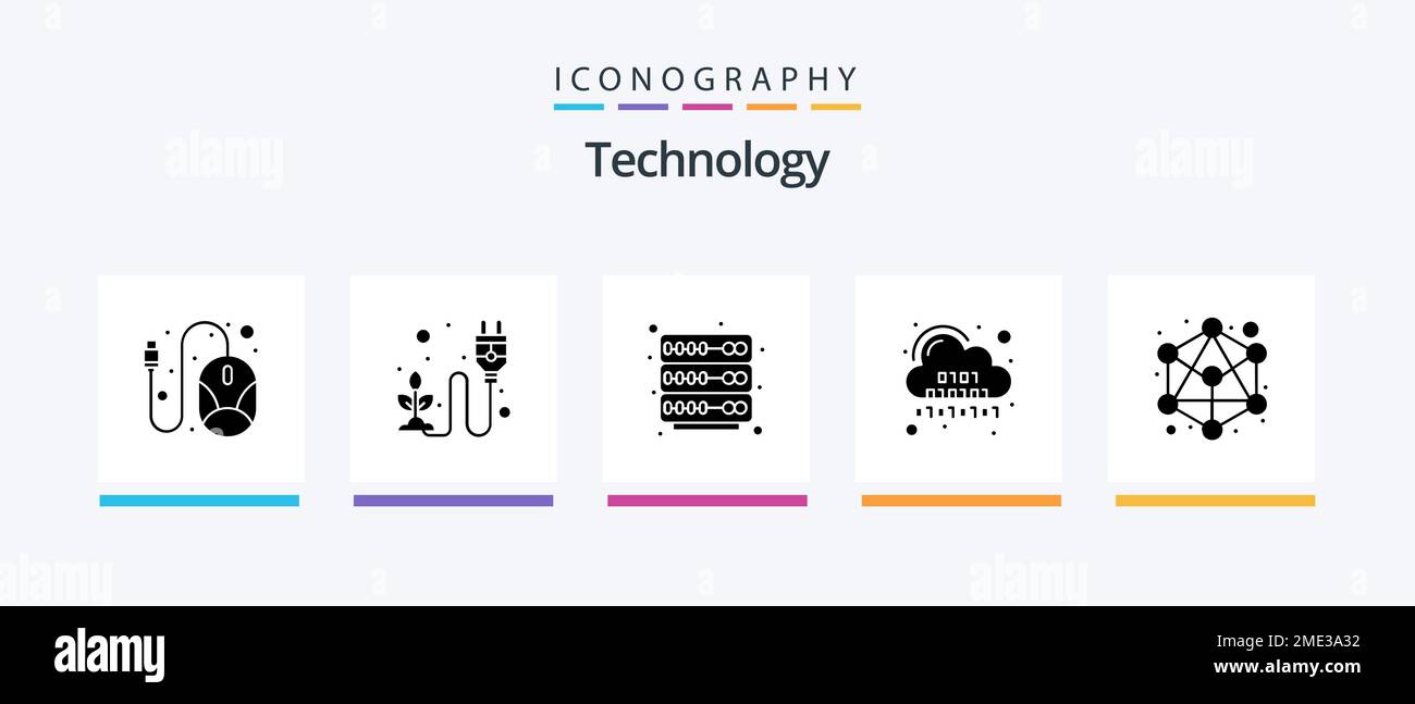 Technology Glyph 5 Icon Pack Including connection. digital. plant. code ...
