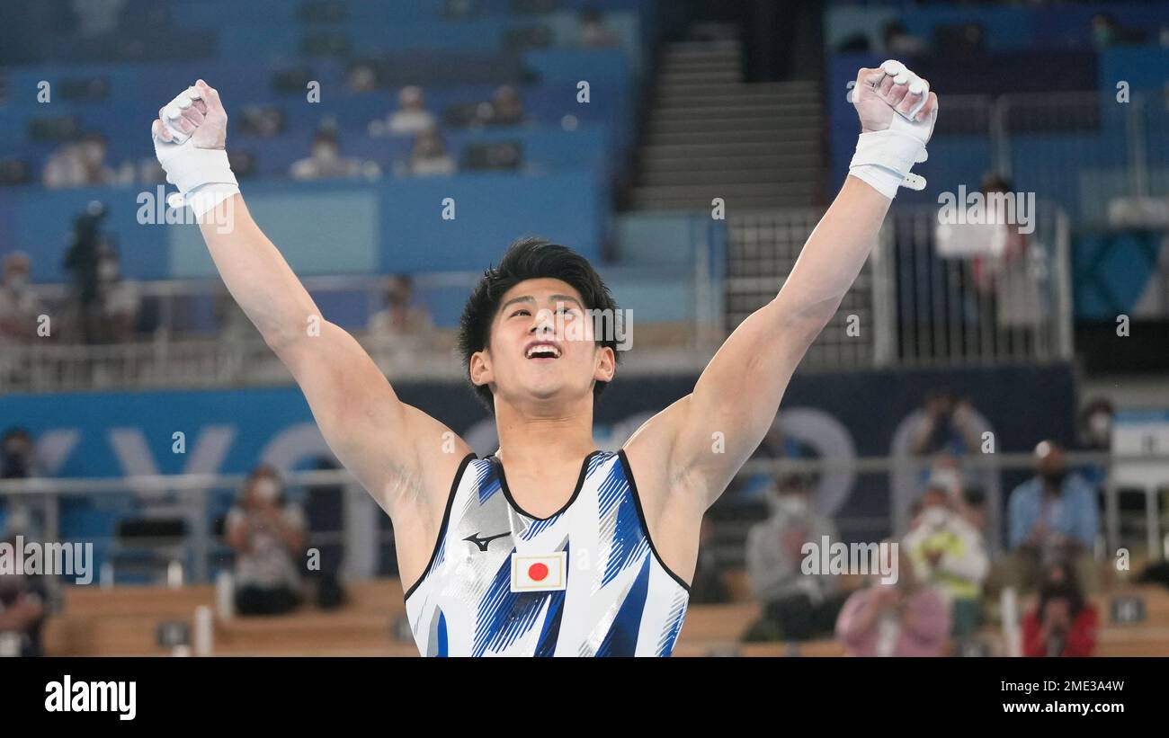 Daiki Hashimoto, of Japan, celebrates after winning the gold medal in ...