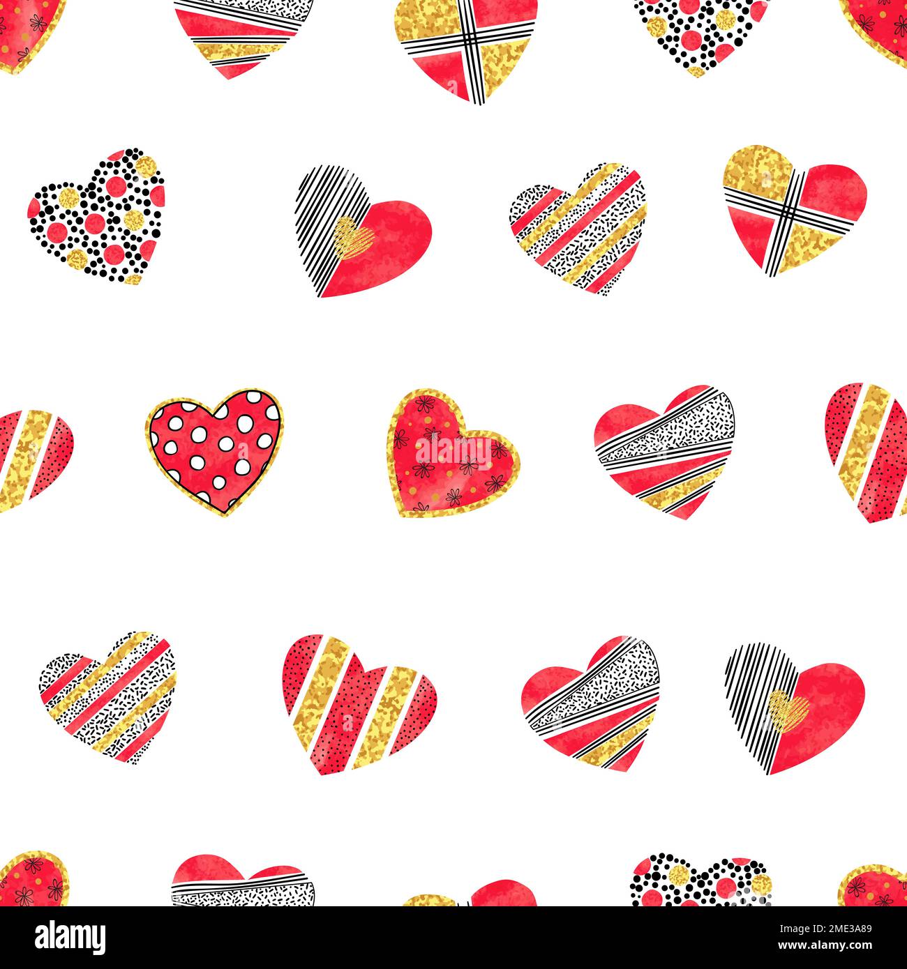 Valentines day background with patterned hearts. Vector romantic ...