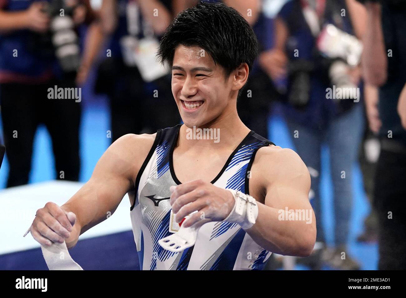 Daiki Hashimoto, of Japan, celebrates after winning the gold medal in ...