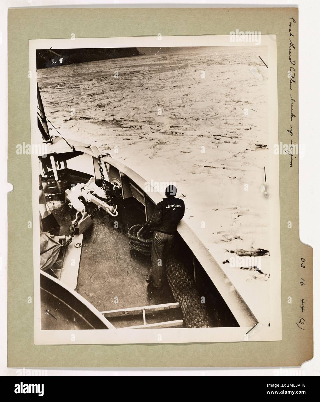 A Coast Guard cutter is seen breaking up an ice jam in the Hudson River ...