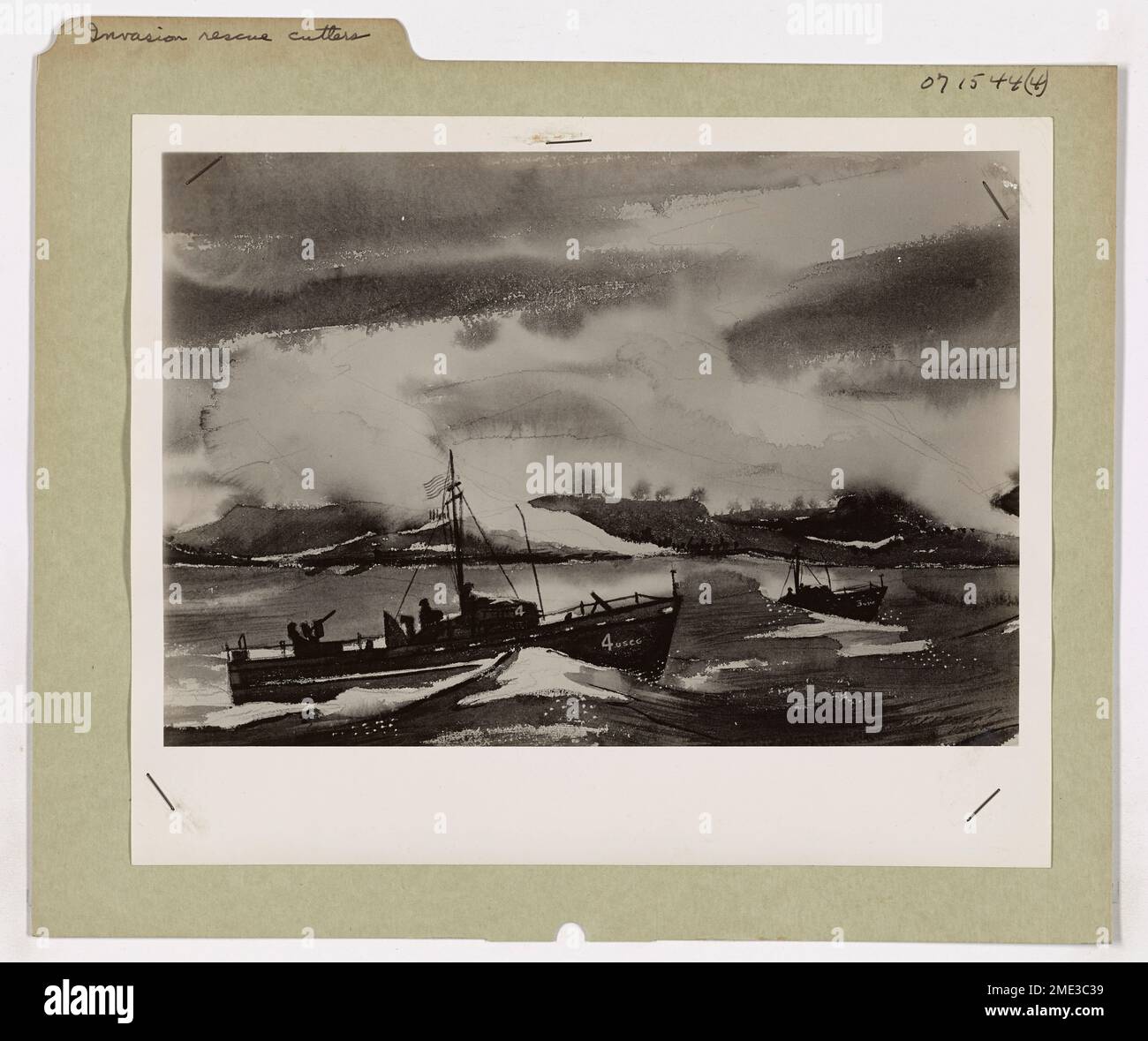 An illustration by Coast Guard Combat Artist Russell S. Dickerson shows ...