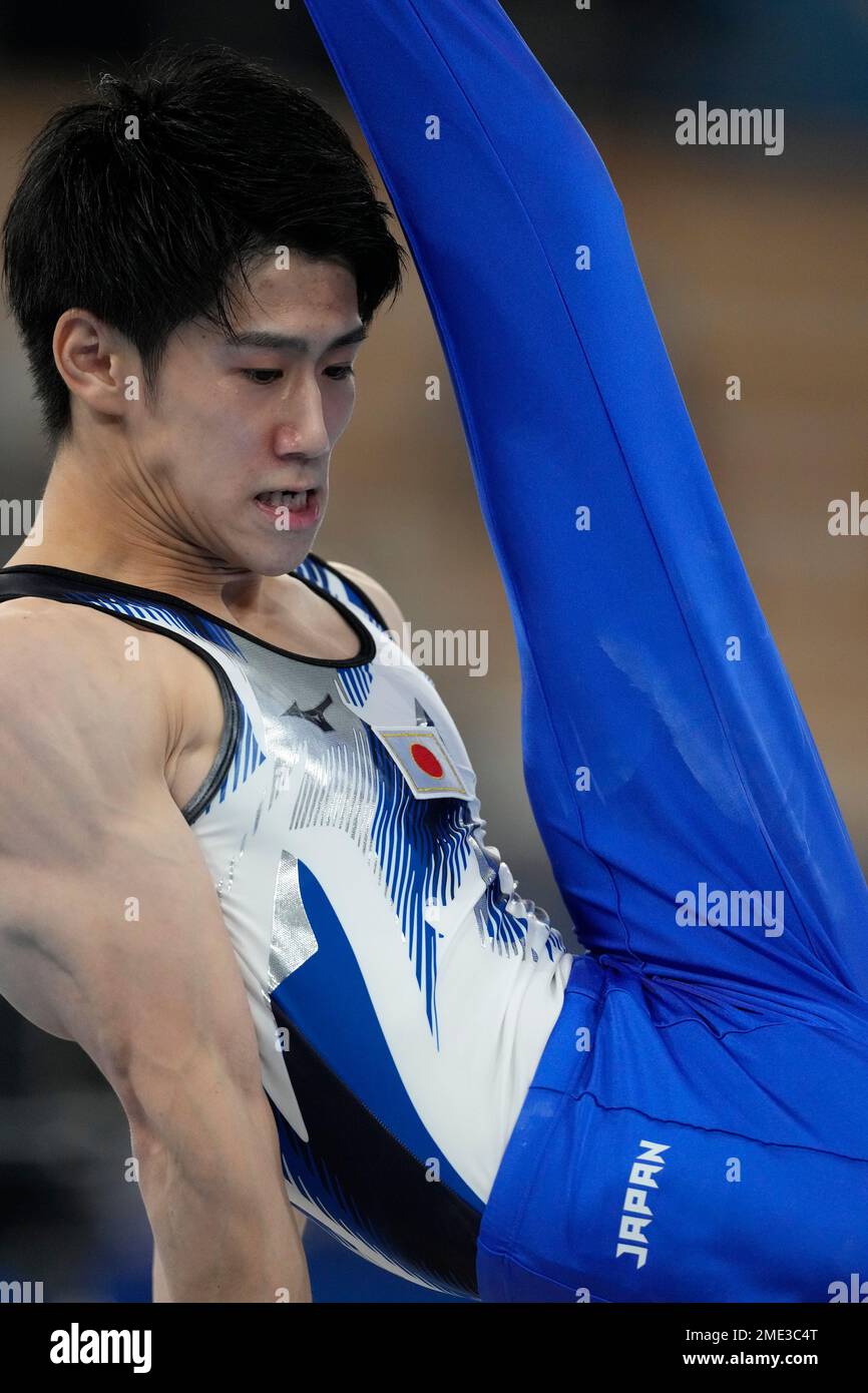 Daiki Hashimoto, of Japan, performs on the pommel horse during the ...