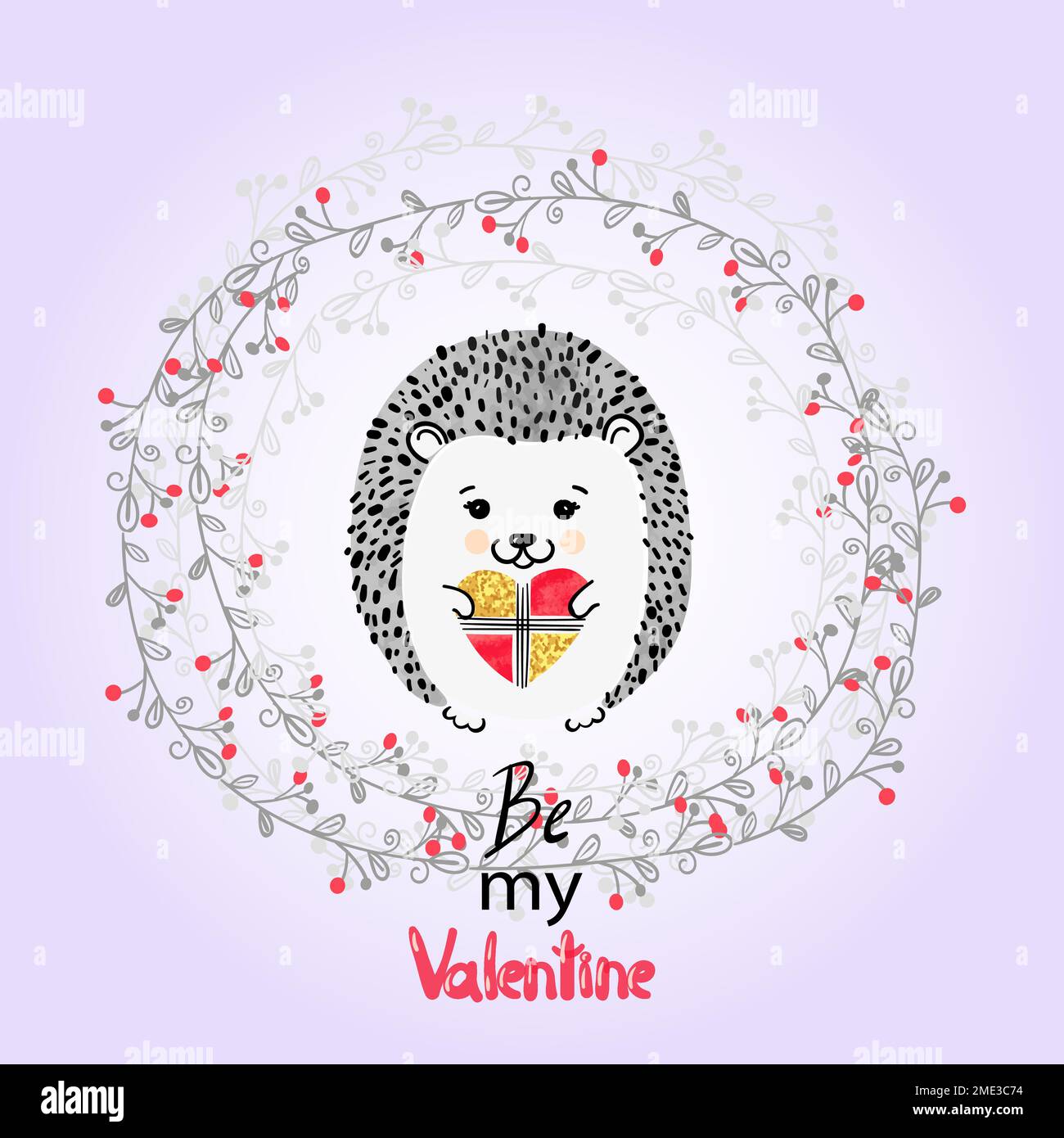 Cute hedgehog with present. Valentines day card design. Vector ...