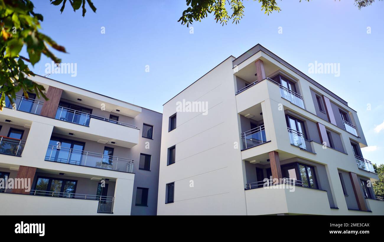 Modern luxury residential flat. Modern apartment building on a sunny ...