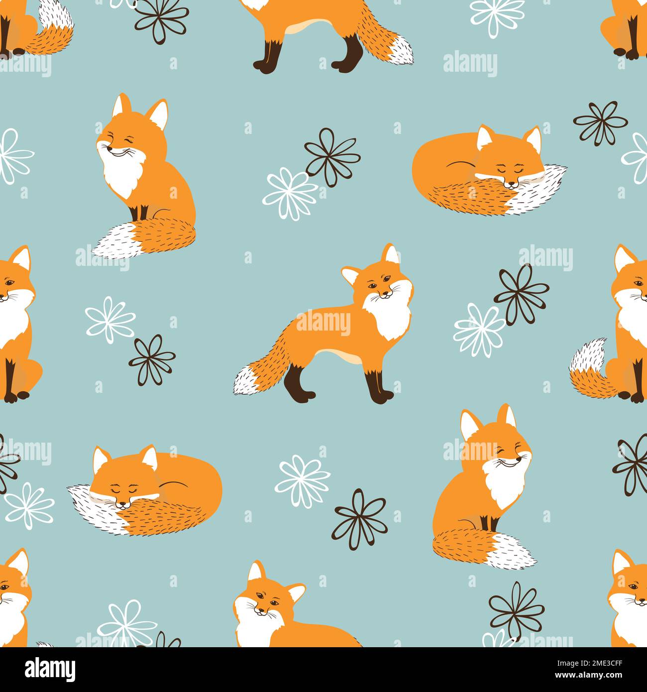 Seamless pattern with cute cartoon foxes. Vector background Stock ...