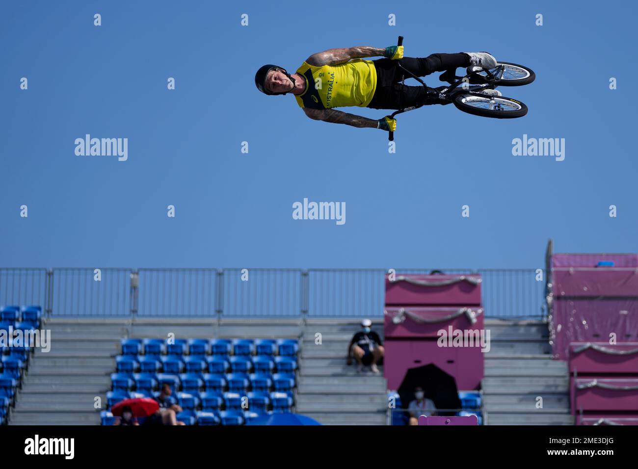 Logan Martin of Australia makes a jump during a BMX Freestyle training ...