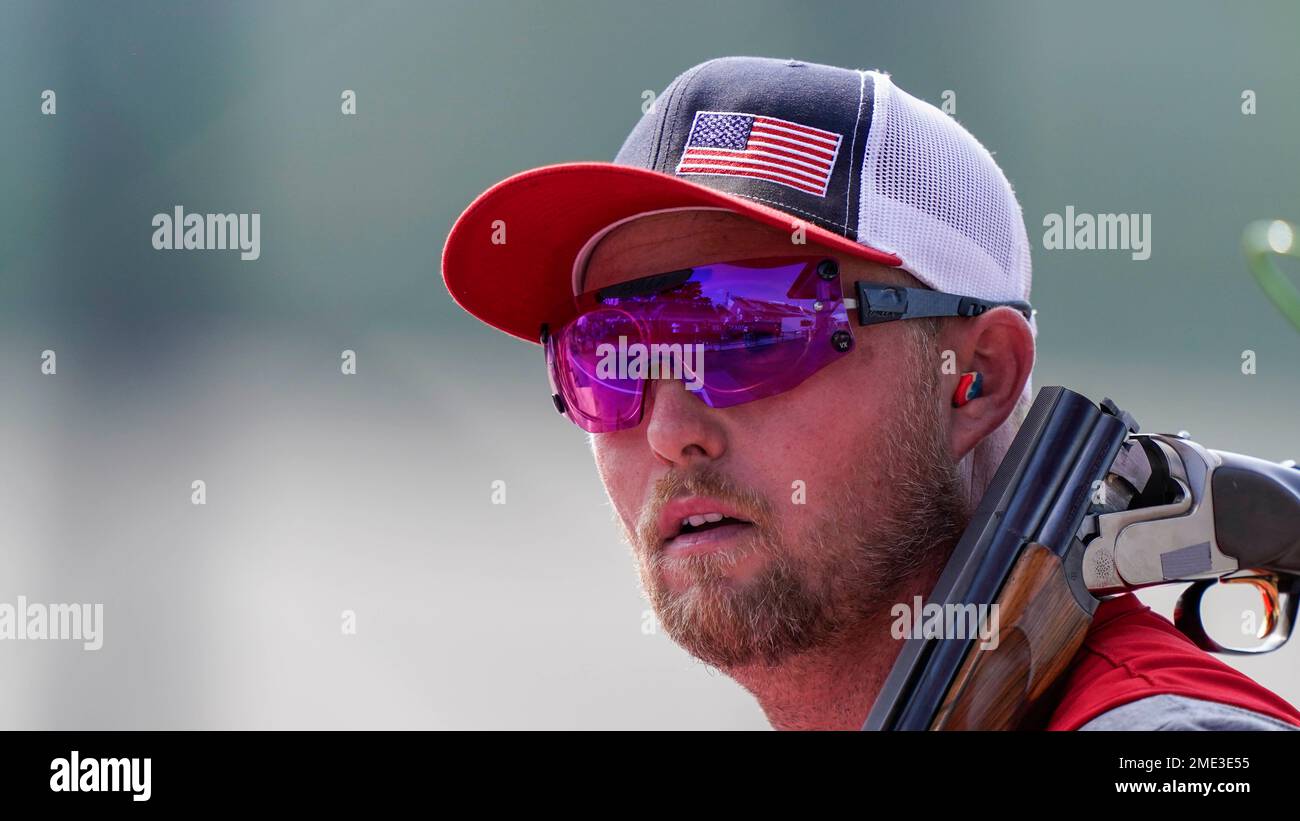 Brian Burrows, of the United States, competes in the men's trap at the ...