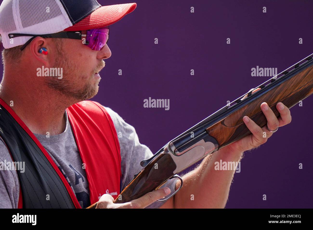 Brian Burrows, of the United States, competes in the men's trap at the ...