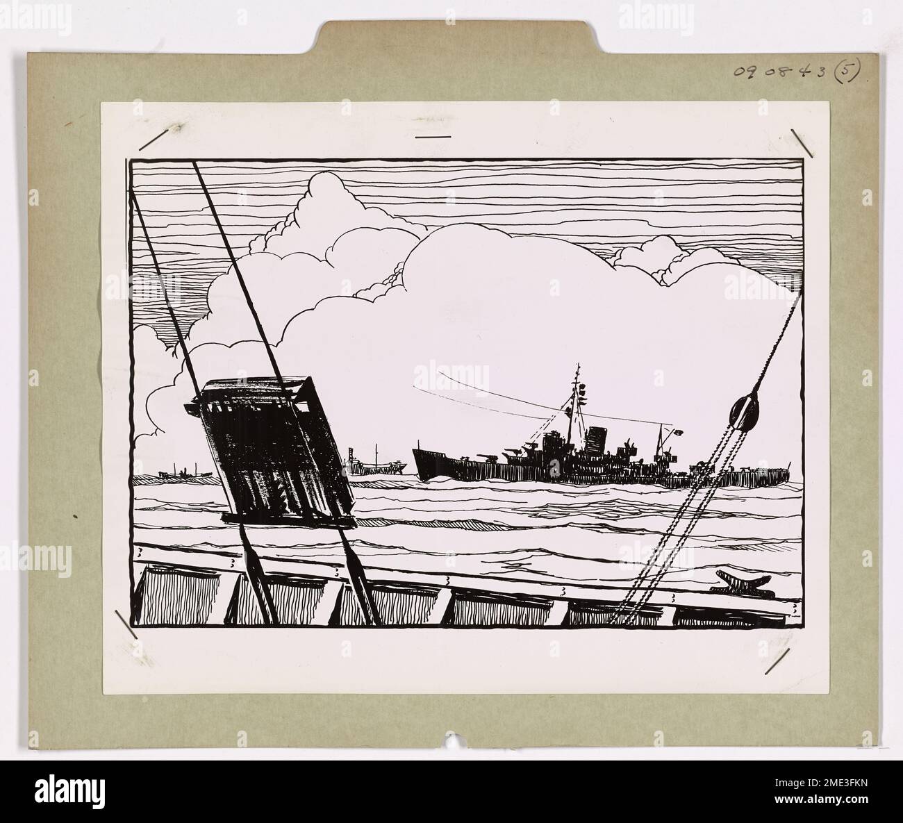 This artwork depicts a flotilla of military ships preparing for an ...