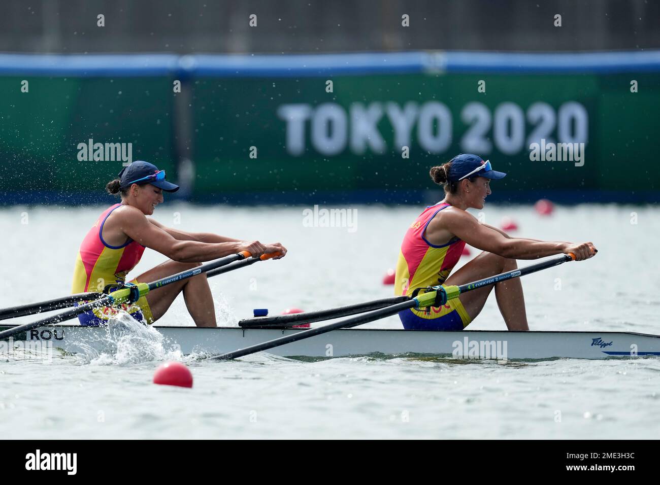 Ancuta Bodnar and Simona Radis of Romania compete in the women's rowing ...